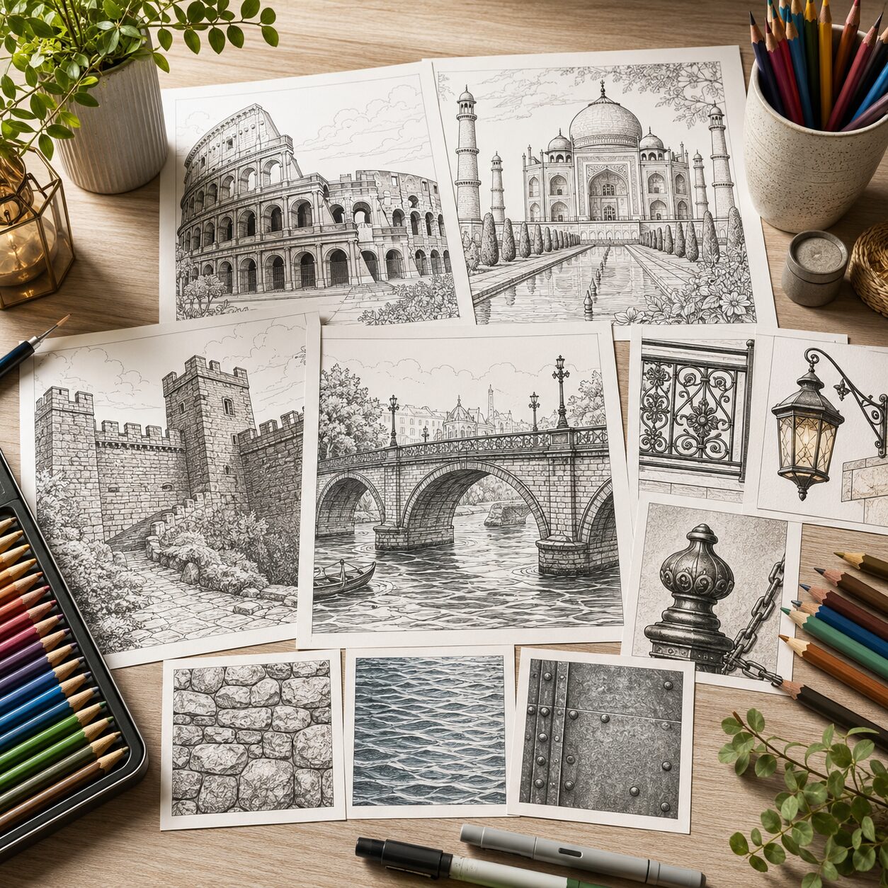 Texture Practice for World Landmark Coloring Pages: How to Color Stone ...